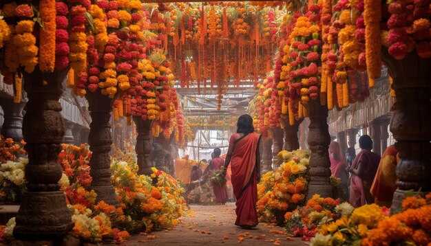 The festive arrangements inside temples for Gudi Padwa | Premium AI ... The festive arrangements inside temples for Gudi Padwa | Premium AI ...