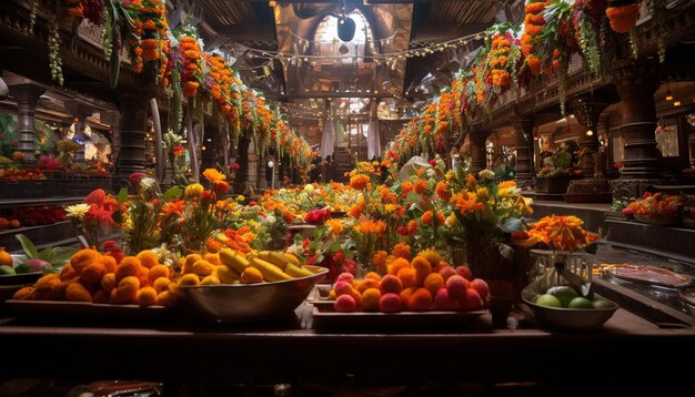 The festive arrangements inside temples for Gudi Padwa | Premium AI ... The festive arrangements inside temples for Gudi Padwa | Premium AI ...