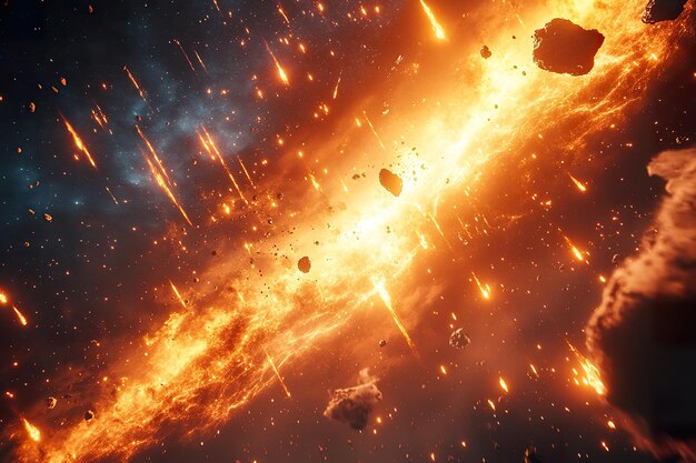 Fiery Meteors Falling in an Asteroid Field of Deep Space | Premium AI ... Fiery Meteors Falling in an Asteroid Field of Deep Space | Premium AI ...