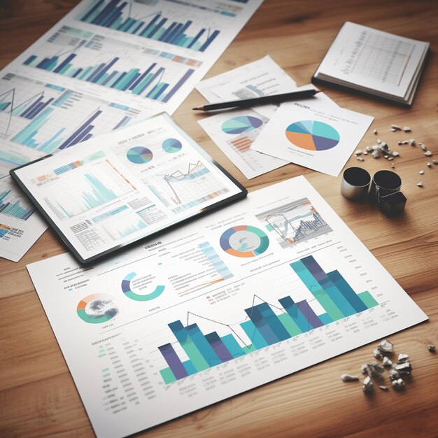Premium AI Image | Financial report with various charts and graphs Premium AI Image | Financial report with various charts and graphs