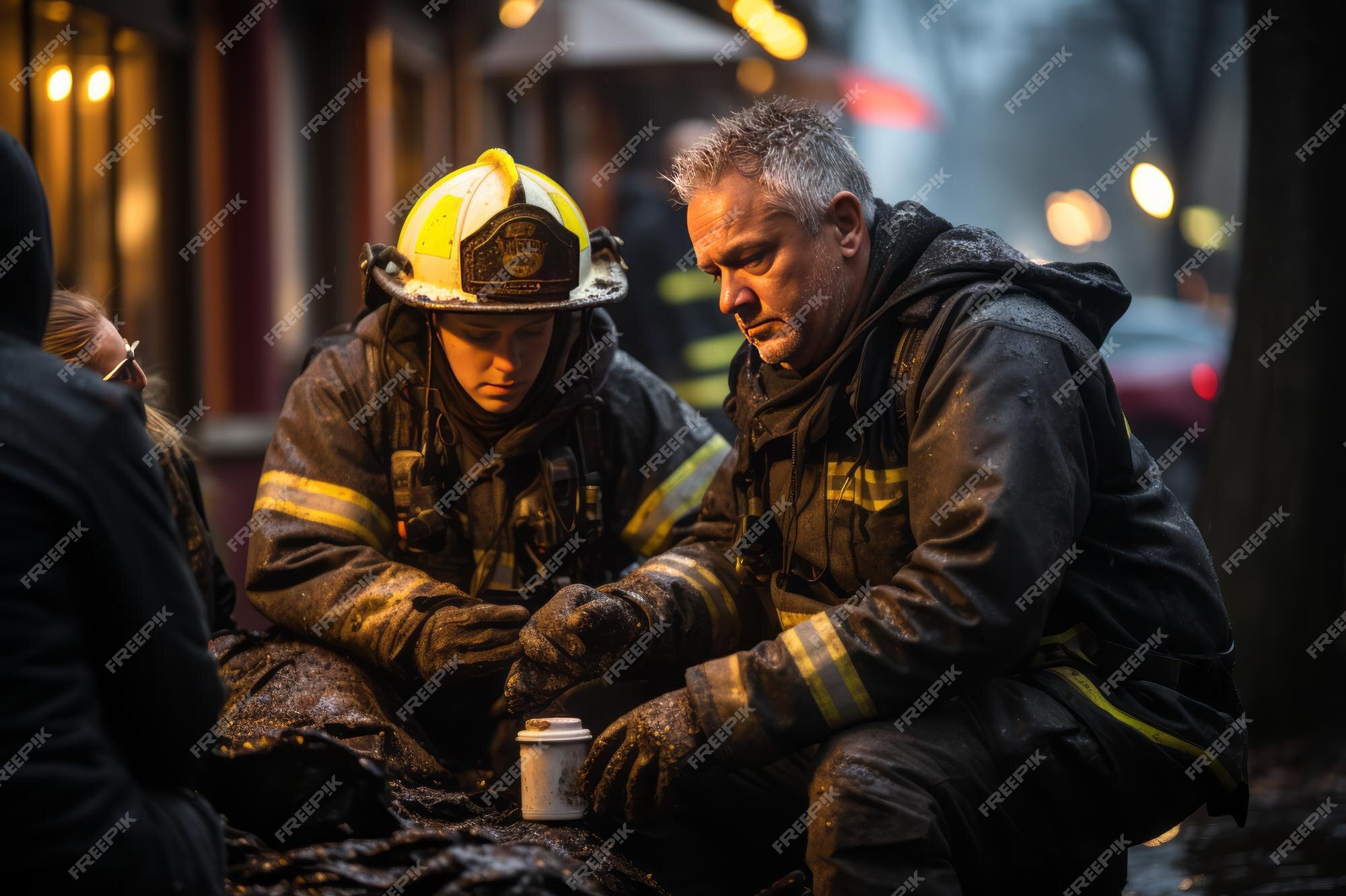Premium AI Image | Firefighter Comforting A Victims Family Generative AI Premium AI Image | Firefighter Comforting A Victims Family Generative AI