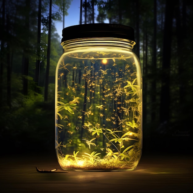 Premium AI Image | fireflies in a jar Night Premium AI Image | fireflies in a jar Night