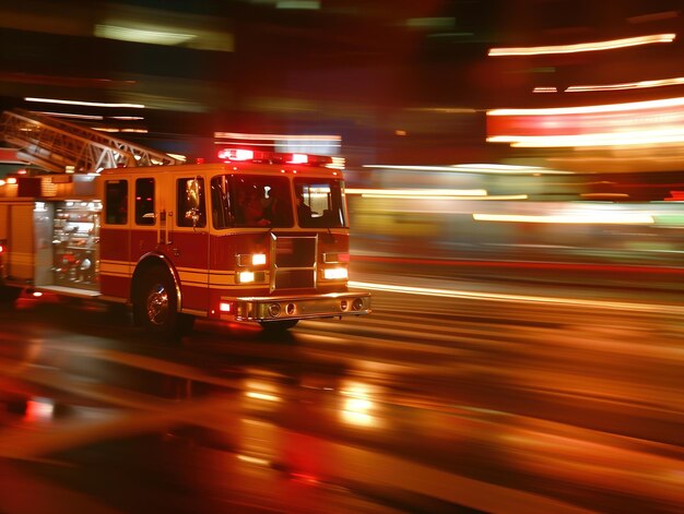 Firetruck Racing Through the Night in Urban Setting | Premium AI ... Firetruck Racing Through the Night in Urban Setting | Premium AI ...