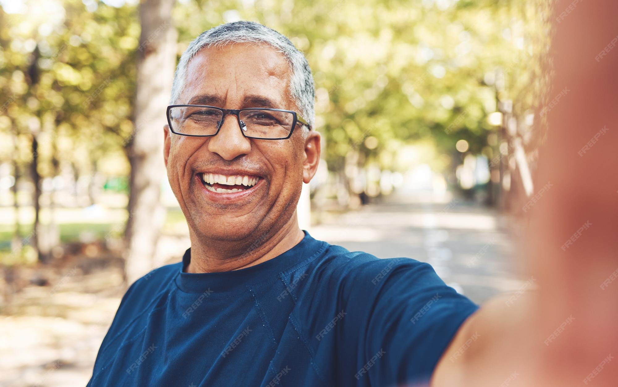 Premium Photo Fitness Selfie Senior Man And Happy In Portrait Outdoor Vitality And Relax After