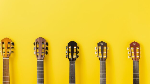Premium Photo | Five Guitars Aligned on Yellow Background Premium Photo | Five Guitars Aligned on Yellow Background