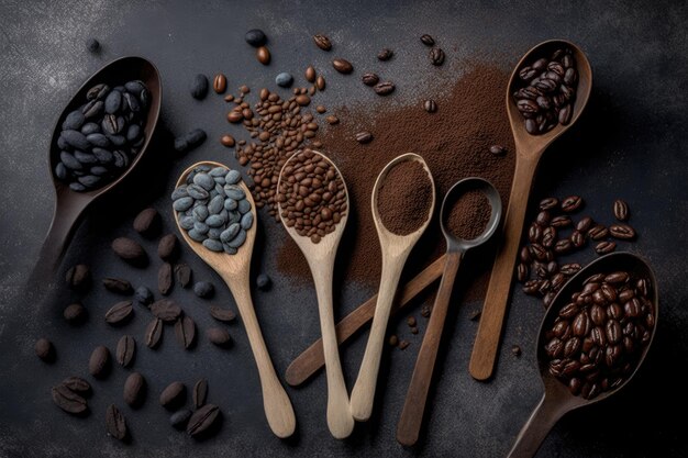 Premium AI Image | Five spoons filled with a variety of colorful beans ... Premium AI Image | Five spoons filled with a variety of colorful beans ...