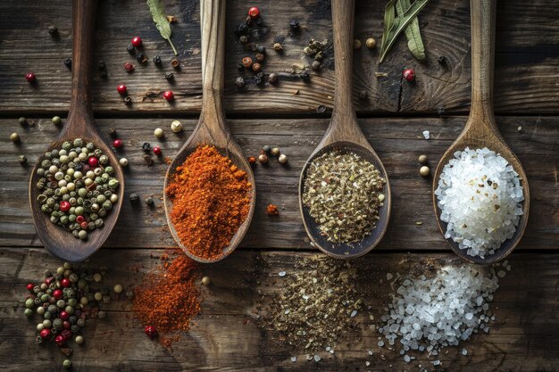 Premium Photo | Five Spoons With Different Types of Spices Premium Photo | Five Spoons With Different Types of Spices