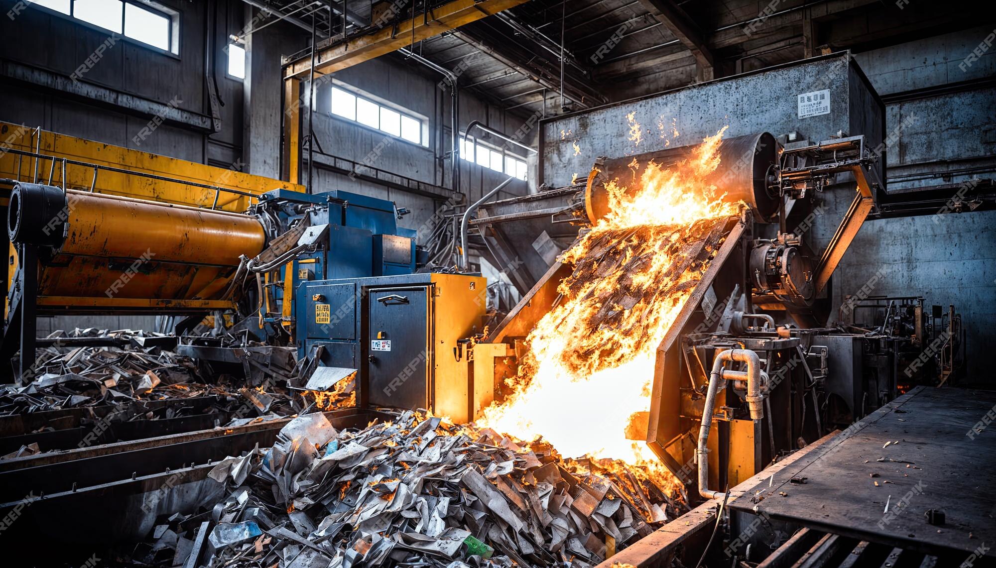 Premium Photo Flames Engulfing Scrap Metal At Recycling Facility As