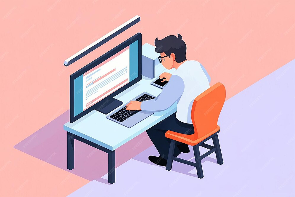 Flat 3D Isometric Software Developer or Programmer Coding on PC Computer | Premium AI-generated ...