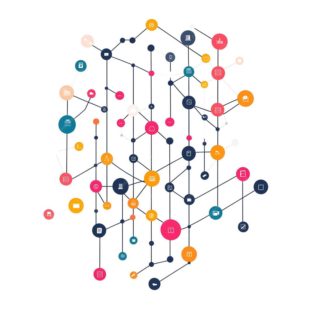 Flat AI Driven Neural Network Elements concept as Abstract vector elements representing a neural ...