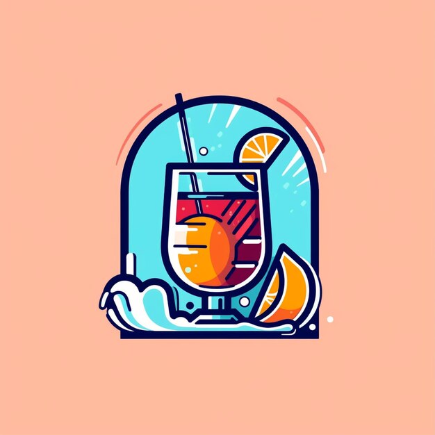 Premium Ai Image Flat Color Drink Glass Logo Vector