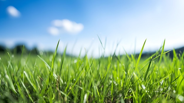 Flat Grass Meadow Background Under A Blue Sky Showcasing Nature Grass Meadow Blue Sky Nature