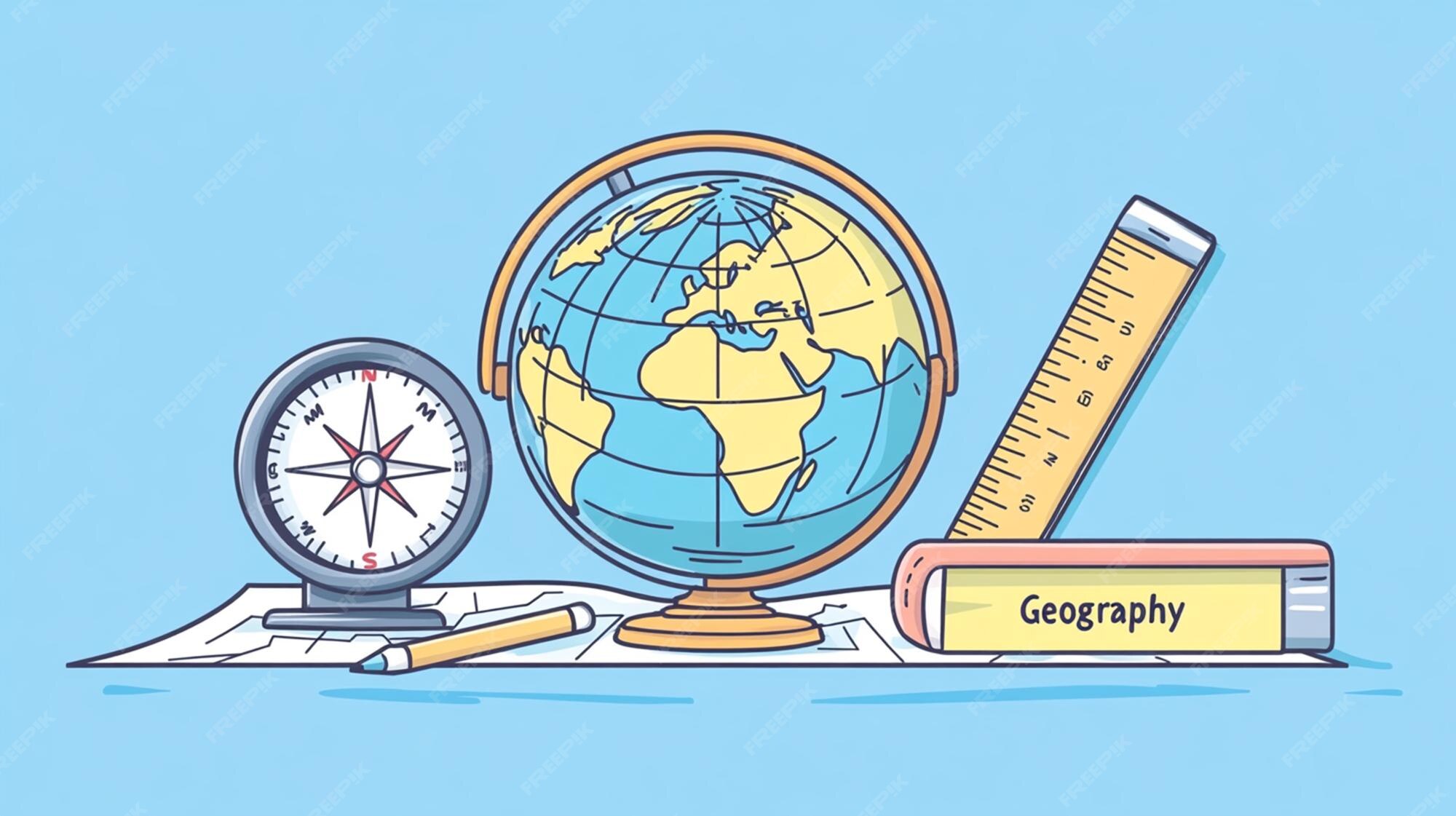 Flat Illustration Of Globe Compass And Ruler Premium Ai Generated Image