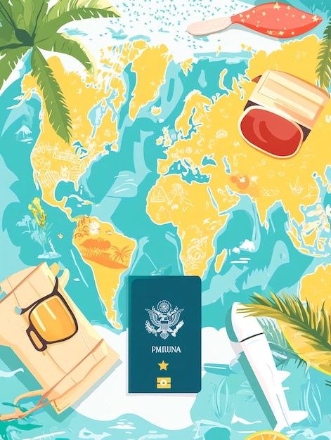 Flat Travel And Tour Poster Design Around The World With Summer
