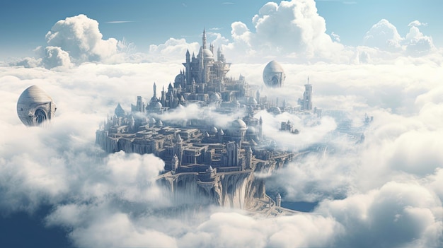 Floating city above the clouds | Premium AI-generated image Floating city above the clouds | Premium AI-generated image