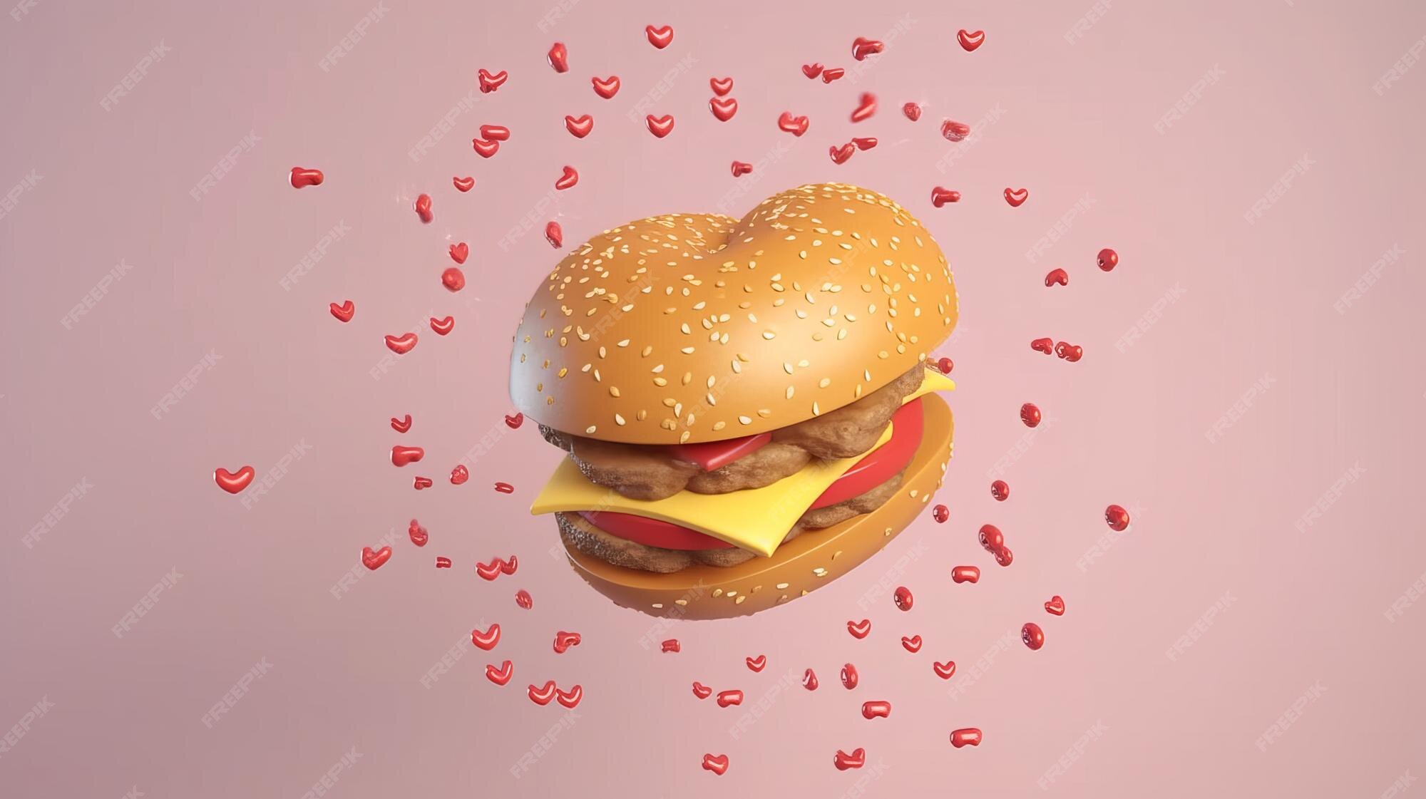 Premium Ai Image Flying Hamburger With Heartshaped Bun Perfect For Burger Lovers