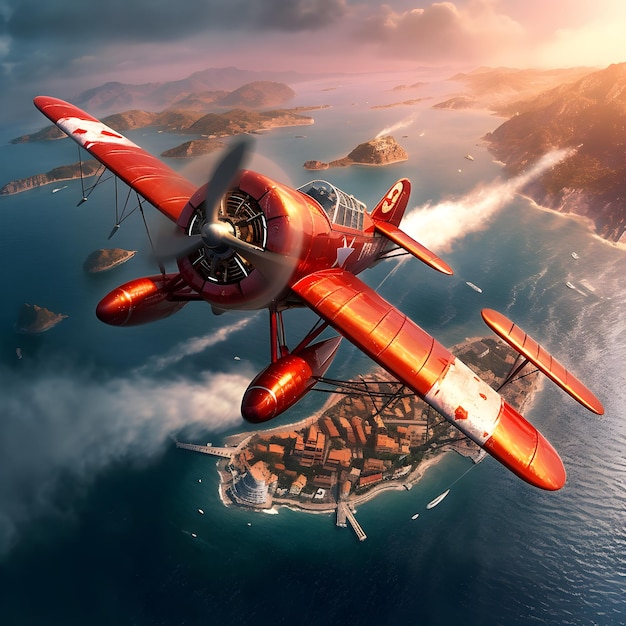 Premium Photo | Flying military red plane Premium Photo | Flying military red plane