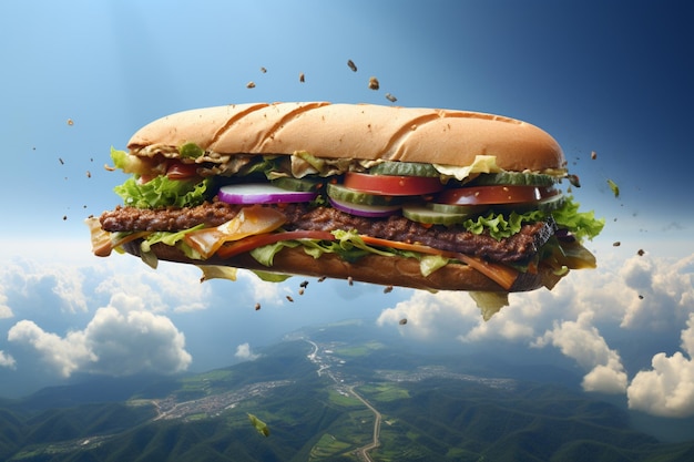 Premium Photo | A flying sandwich defies gravity in the air Premium Photo | A flying sandwich defies gravity in the air