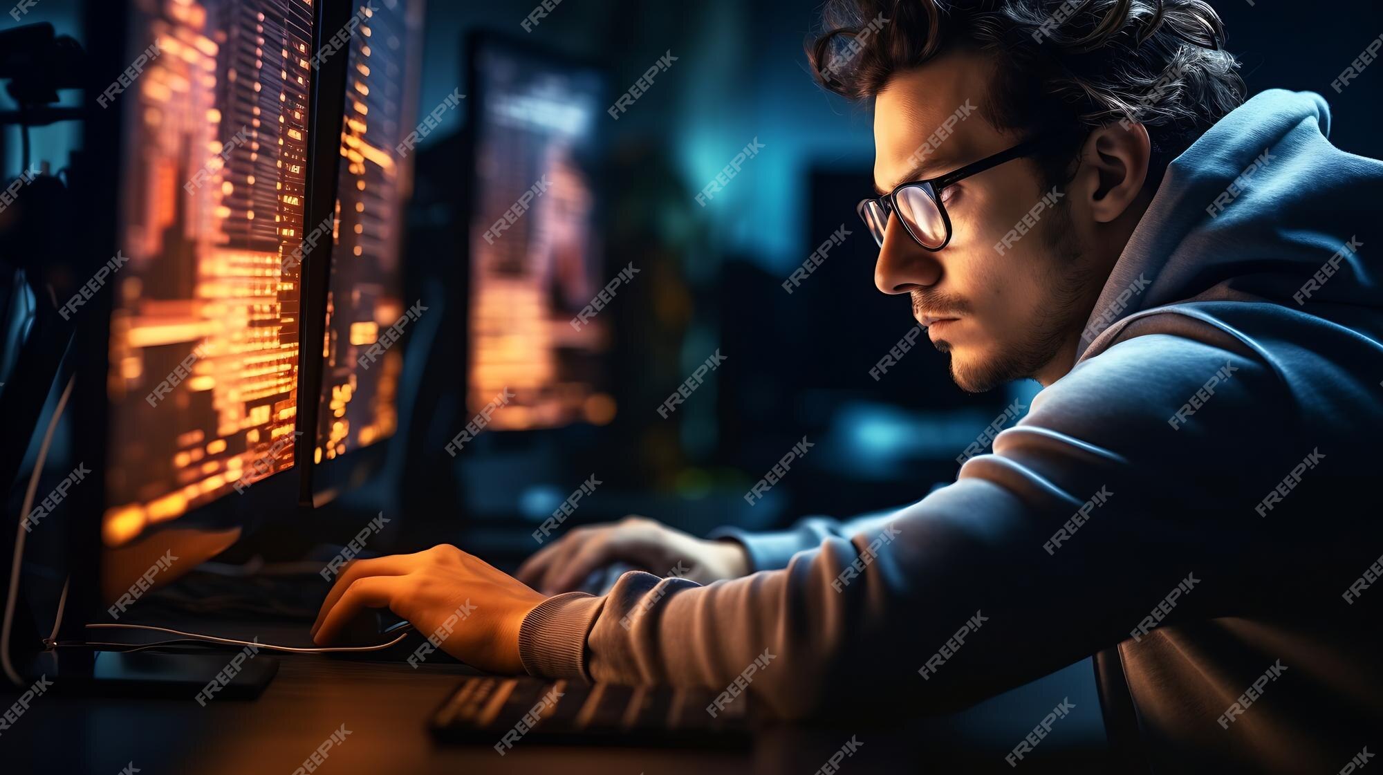 Premium Photo | Focused developer coder wears glasses working on ... Premium Photo | Focused developer coder wears glasses working on ...