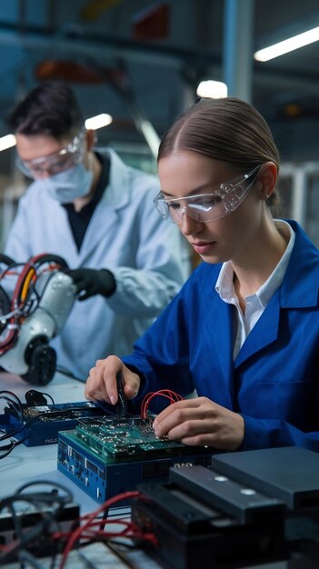 Focused Professional Female Engineer Working on Electronic Circuit ... Focused Professional Female Engineer Working on Electronic Circuit ...