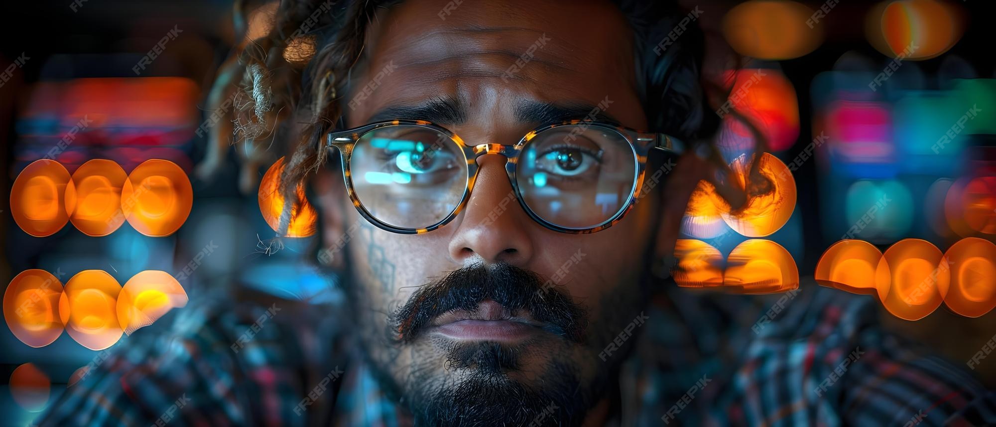 Premium Photo A Focused Programmer Wearing Glasses Working On Coding And Cyber Security