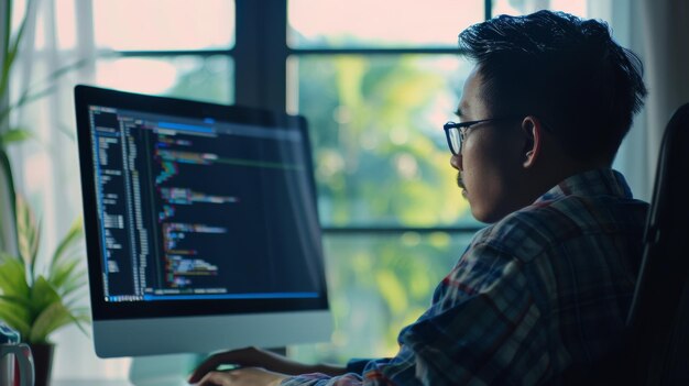 A focused programmer working diligently on coding at a desktop computer ... A focused programmer working diligently on coding at a desktop computer ...