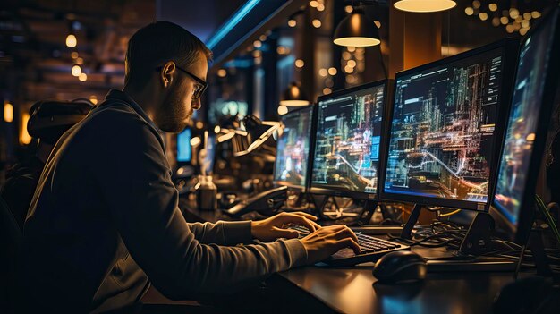 Premium AI Image | A focused software engineer typing lines of code on ... Premium AI Image | A focused software engineer typing lines of code on ...