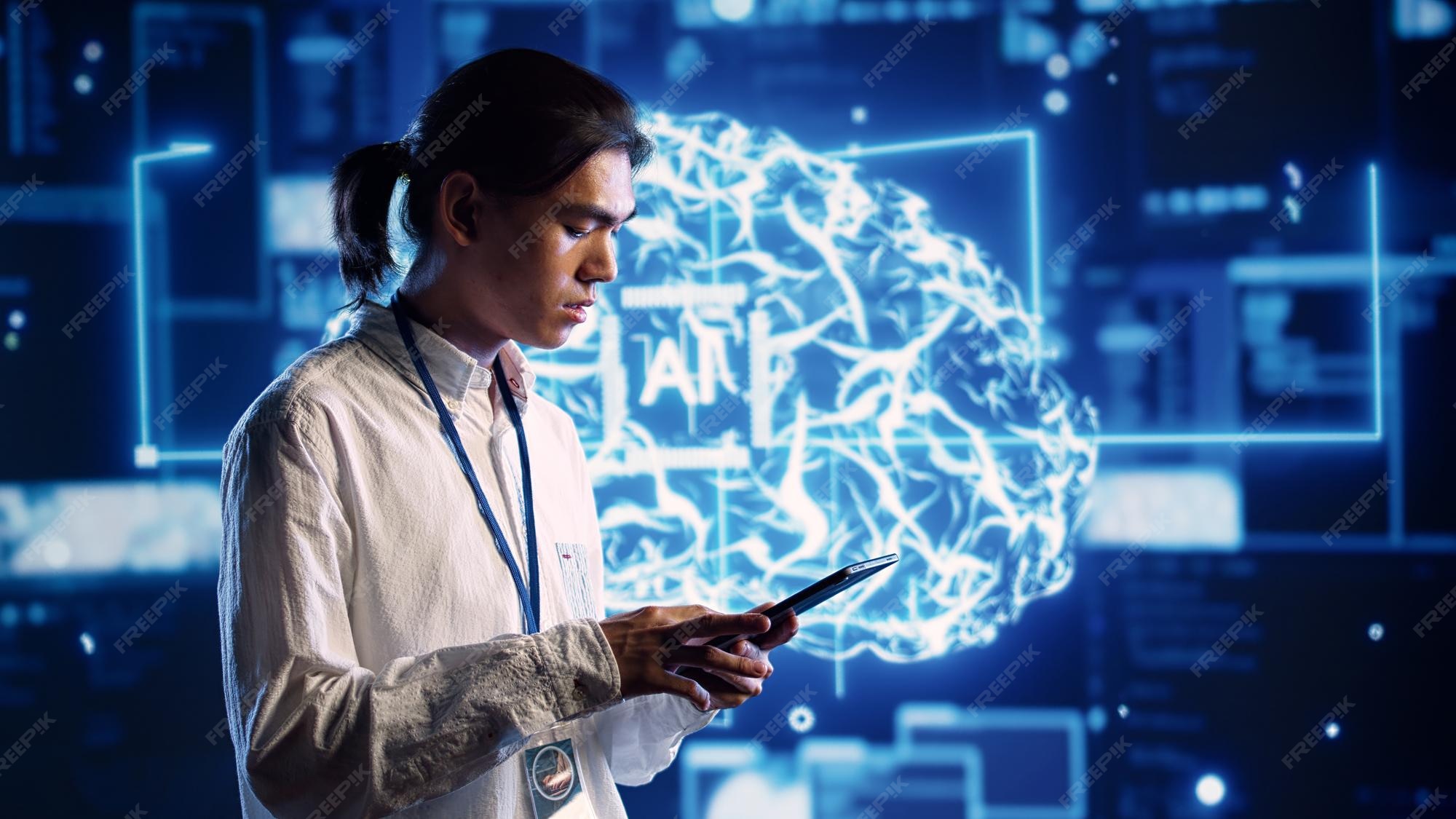 Premium Photo Focused Technician In Data Center Using Artificial 7322