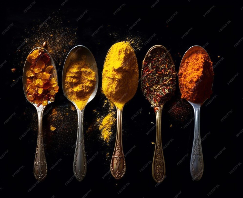 Premium AI Image | Food spices in vibrant colors in spoons on a wooden ... Premium AI Image | Food spices in vibrant colors in spoons on a wooden ...