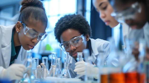 Premium Photo | Four young scientists in a lab focused on their work Premium Photo | Four young scientists in a lab focused on their work