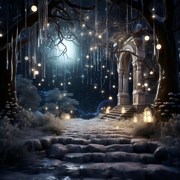 Premium Ai Image Frame Of A Magical Scene Of A Snowy Forest Adorned