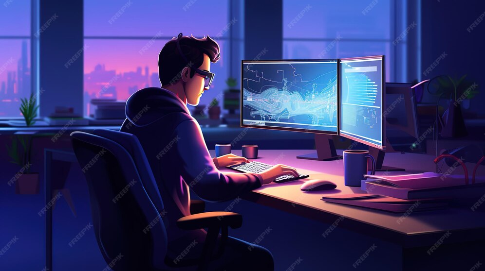 Premium AI Image | Freelance coder typing machine learning server code ...