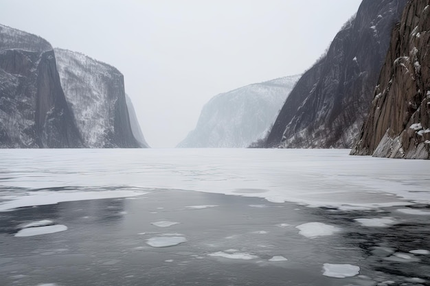 Premium AI Image | Freezing fiord with towering cliffs waterfalls and ... Premium AI Image | Freezing fiord with towering cliffs waterfalls and ...