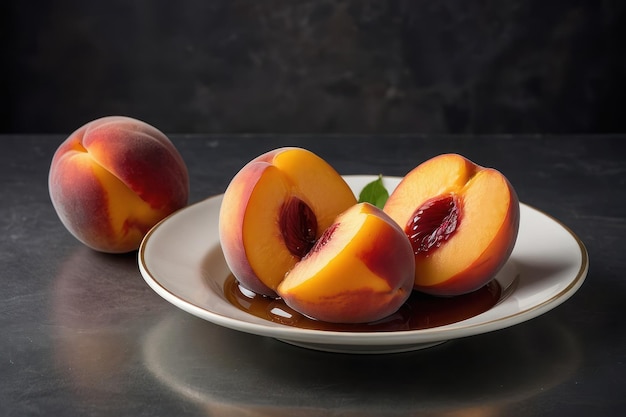 Fresh Sliced Peaches on Elegant Plate | Premium AI-generated image Fresh Sliced Peaches on Elegant Plate | Premium AI-generated image