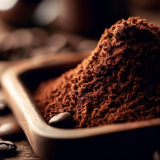 Premium AI Image | Freshly ground coffee on a wooden tray Premium AI Image | Freshly ground coffee on a wooden tray
