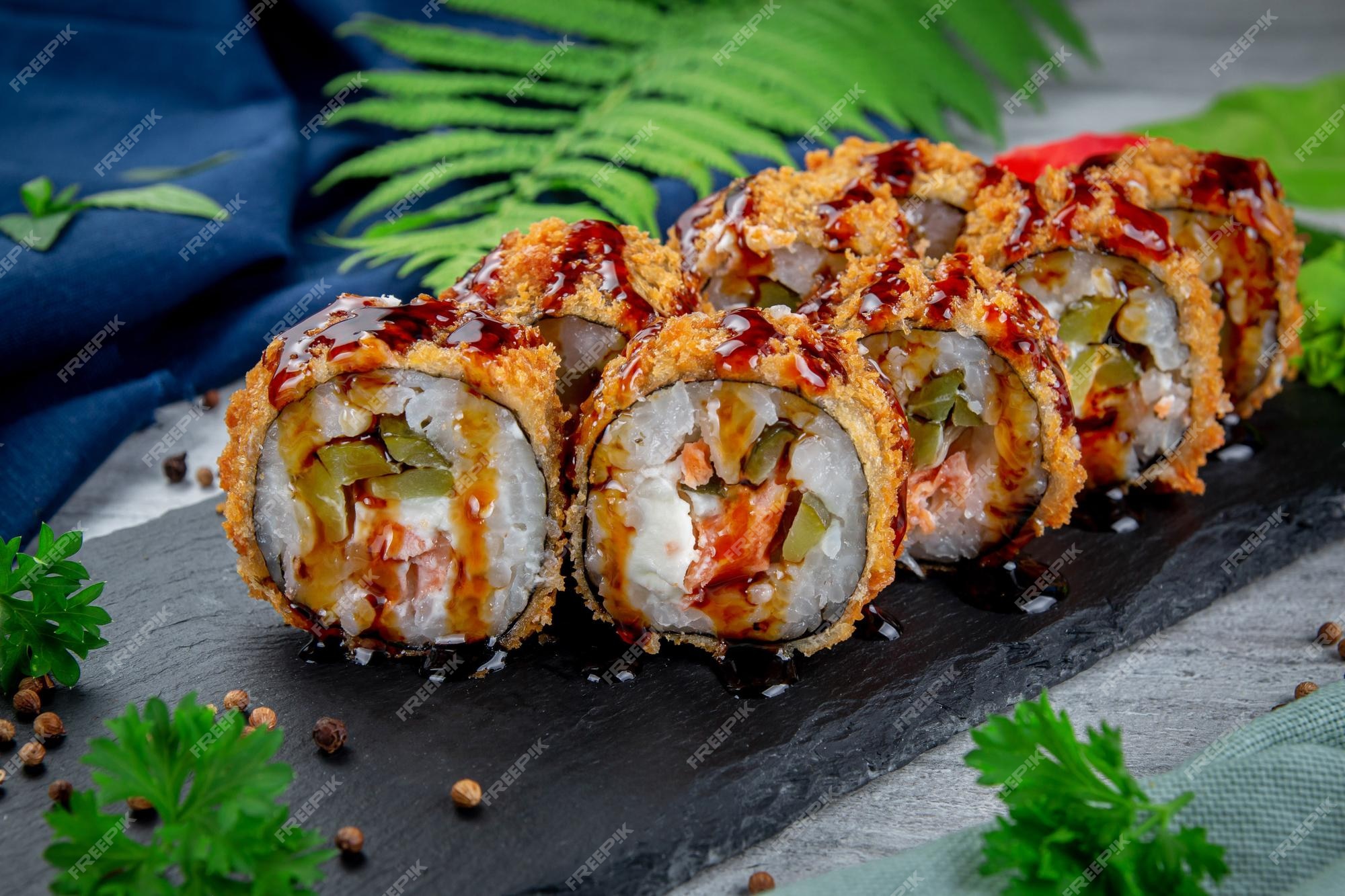 Premium Photo Fried Tempura Sushi Rolls With Shrimp Cream Cheese
