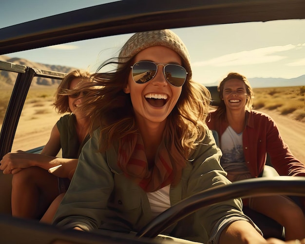 Premium Ai Image Friends Embarking On A Road Trip Capturing The Thrill Of The Open Road And