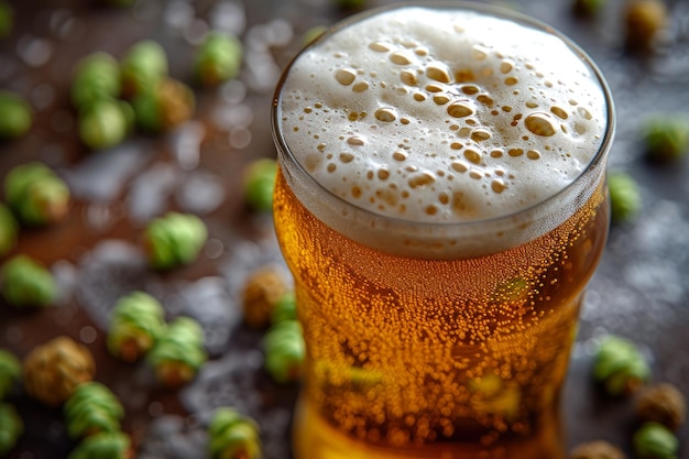 Premium Photo Frosted Glass Beer Mug With Hops
