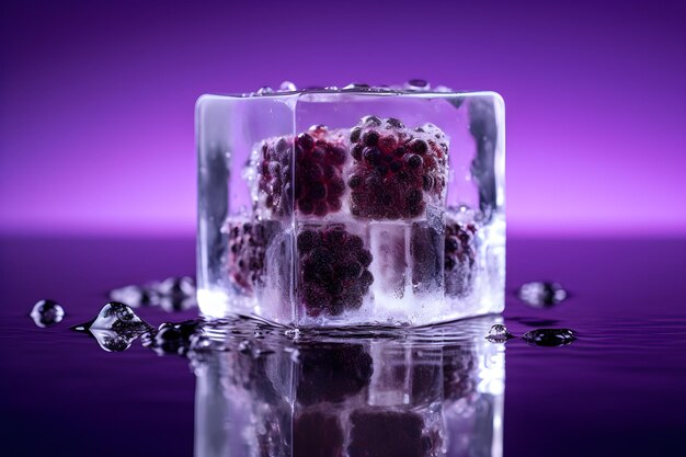 Premium Ai Image A Frozen Ice Cube With Blackberries On It