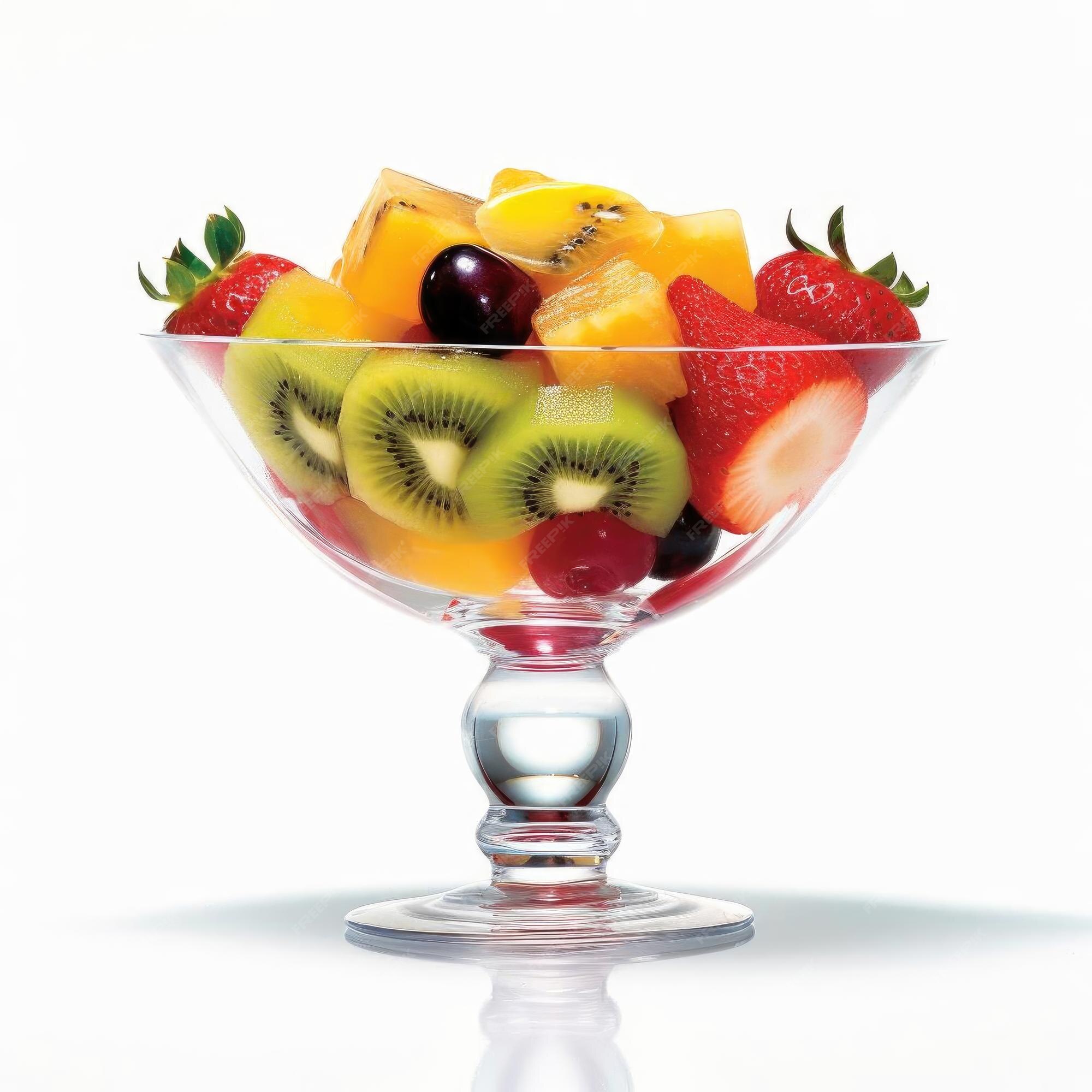 Premium Ai Image Fruit Salad In A Glass Vase On A White Background