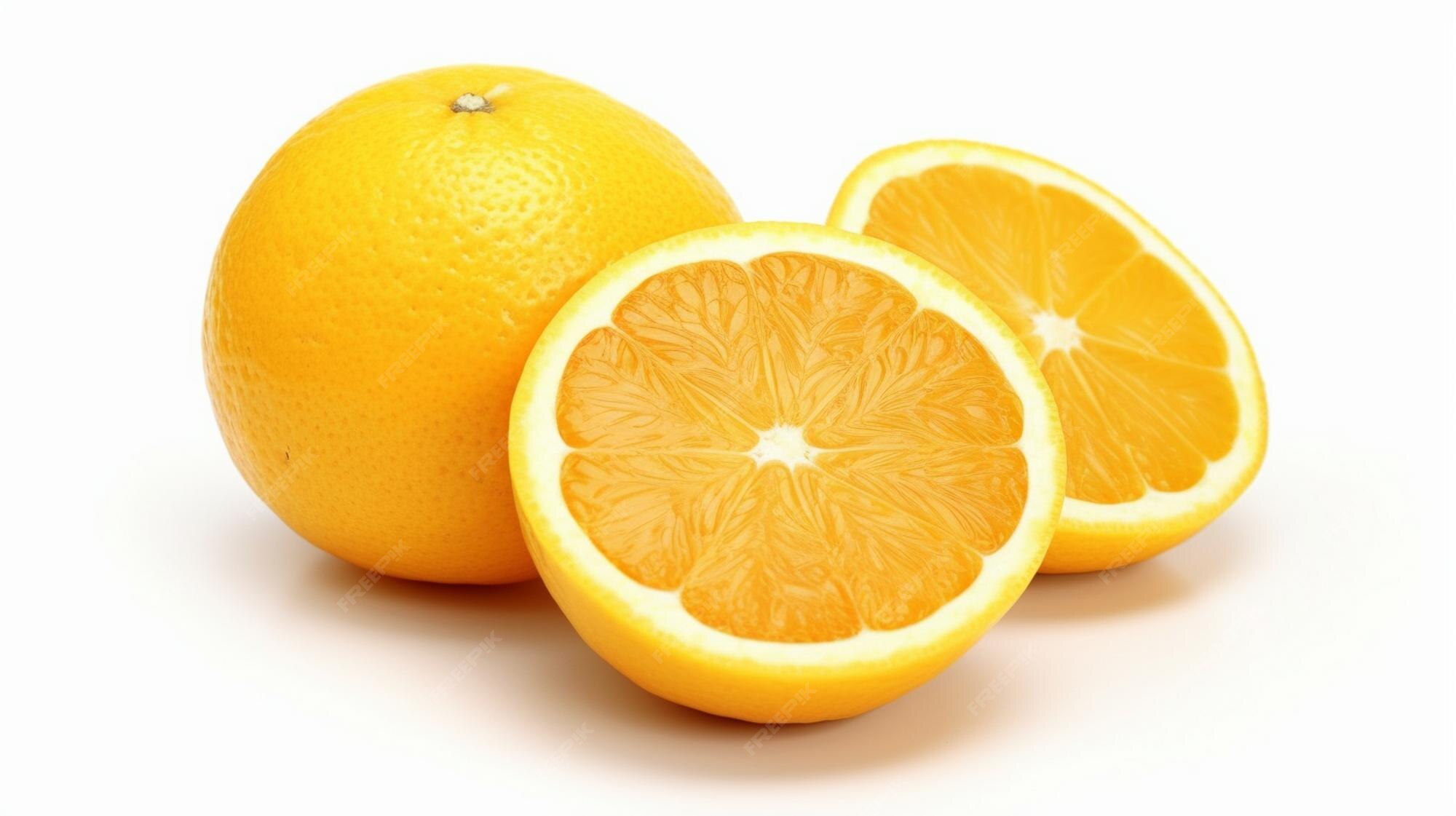 Premium Ai Image Full Orange Fruit Cut In Half Pieces Isolated On White Background Orange