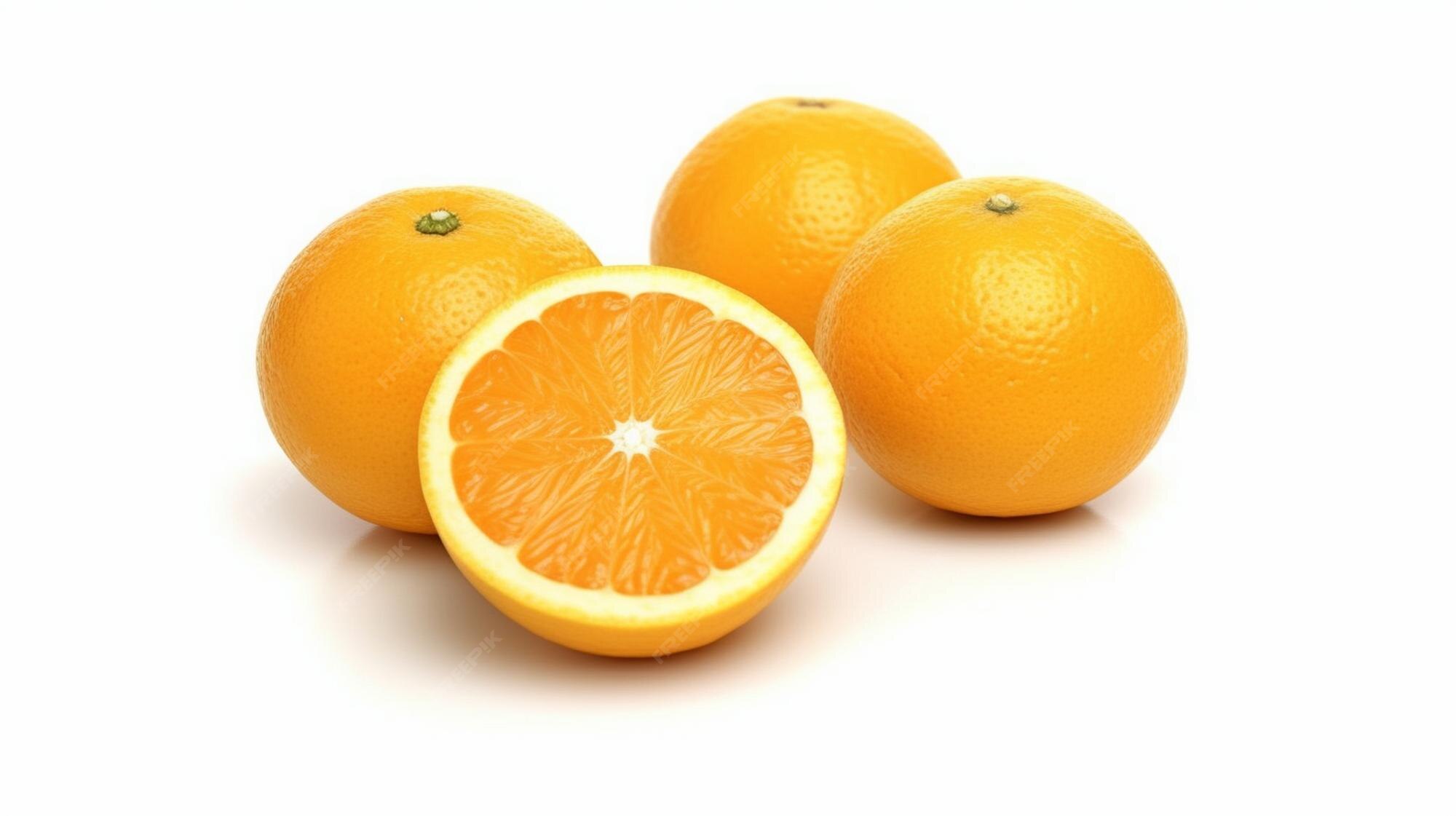Premium Ai Image Full Orange Fruit Cut In Half Pieces Isolated On White Background Orange