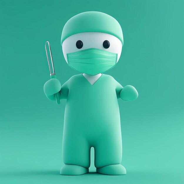 Funny Cartoon Surgeon In Green Scrubs Holding A Scalpel 3d Illustration