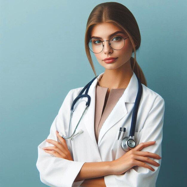 A future Cheerful young female doctor with a stethoscope around her ... A future Cheerful young female doctor with a stethoscope around her ...