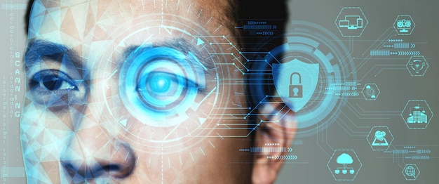 Premium Photo | Future security data by biometrics eye scanning. Premium Photo | Future security data by biometrics eye scanning.