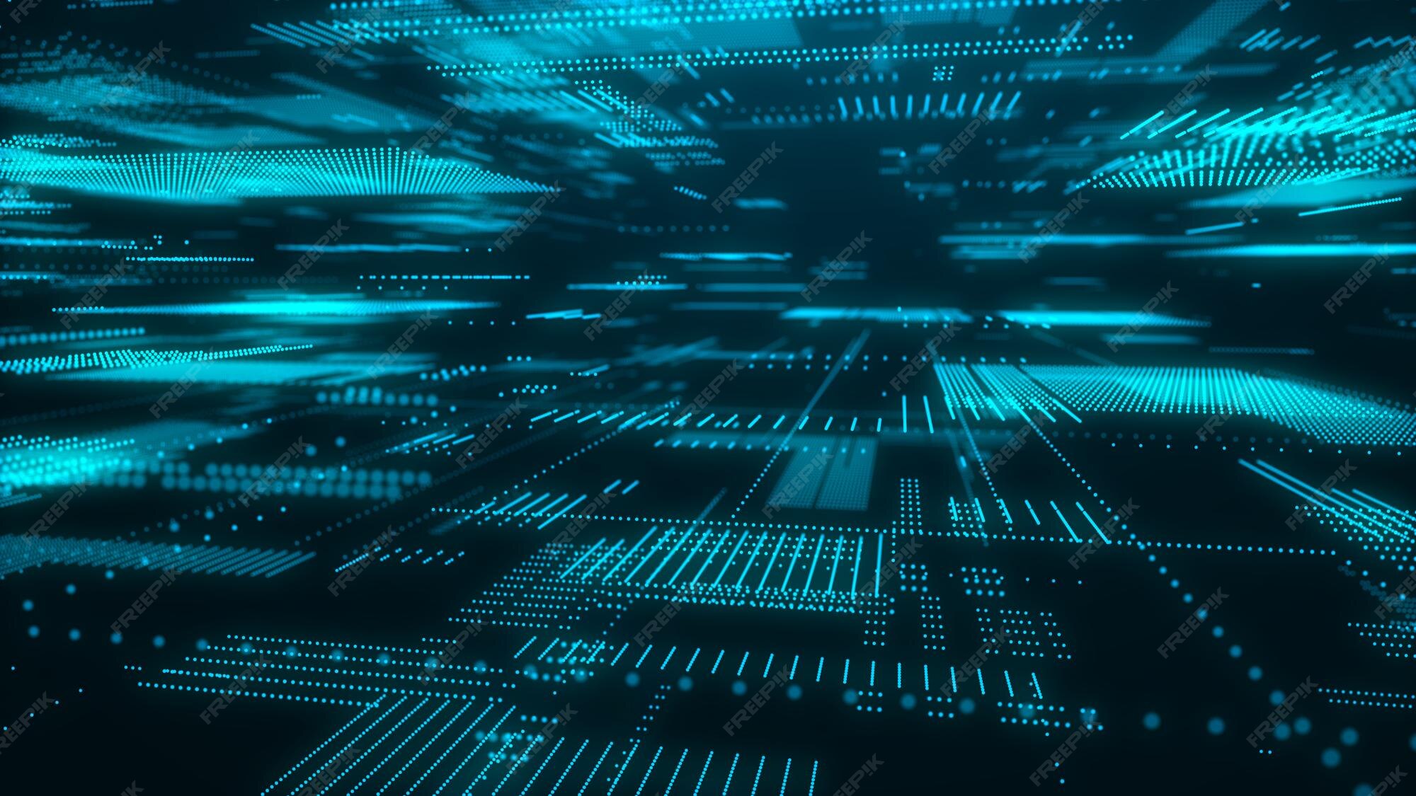 움직이는 입자가 있는 미래 디지털 사이버 공간 디지털 데이터 정렬 및 분석 기술 매트릭스 알고리즘 보안 저장 데이터 3d 렌더링 프리미엄 사진