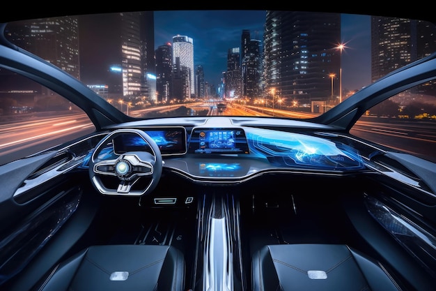 Premium AI Image | Futuristic autonomous vehicle cockpit Car digital ... Premium AI Image | Futuristic autonomous vehicle cockpit Car digital ...
