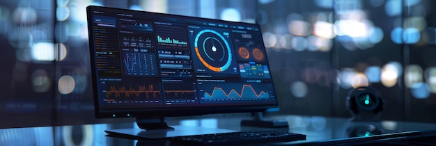 A Futuristic Computer Monitor Displaying An Abstract Network Monitoring