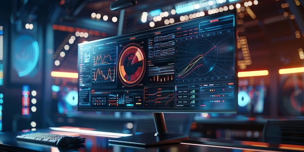 Premium Photo | A futuristic computer monitor displaying an abstract network monitoring ...