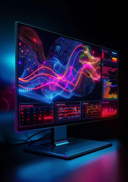 Premium Photo | A futuristic computer monitor displaying an abstract network monitoring ...